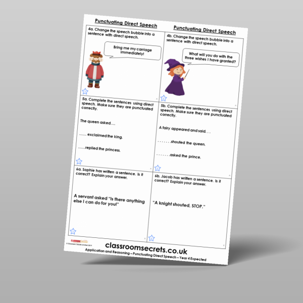 Year 4 Punctuating Direct Speech Application And Reasoning Resource ...