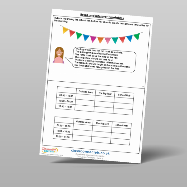 Year 5 Read And Interpret Timetables Discussion Problem Resource Classroom Secrets
