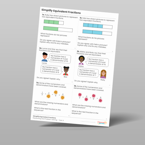 Year 4 Simplify Equivalent Fractions Reasoning And Problem Solving ...