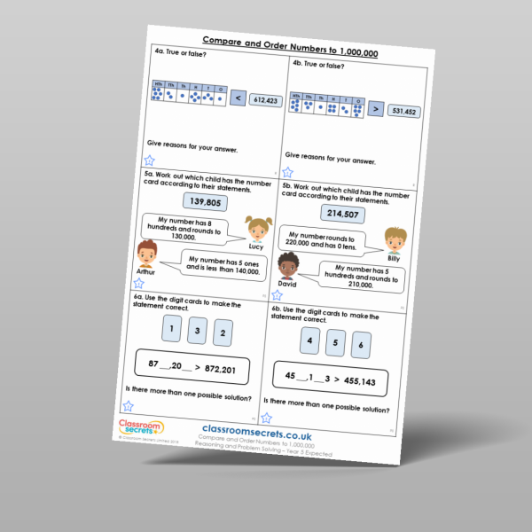 Year 5 Compare And Order Numbers To 1 000 000 Reasoning And Problem ...