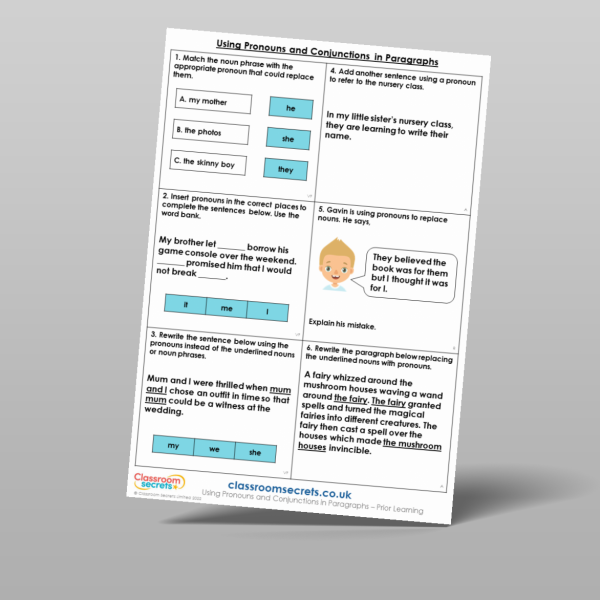Year 4 Using Pronouns And Conjunctions In Paragraphs Prior Learning ...