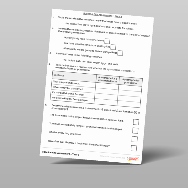 Year 3 Baseline Gps Assessment Resource | Classroom Secrets
