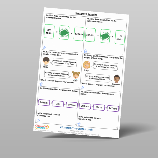Year 3 Compare Lengths Reasoning And Problem Solving Resource Classroom Secrets