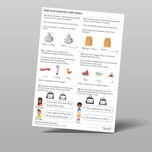 Year 2 Add And Subtract With Mass Reasoning And Problem Solving Resource | Classroom Secrets