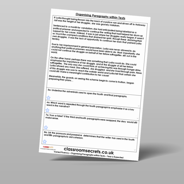 Year 6 Organising Paragraphs Within Texts Varied Fluency Resource ...