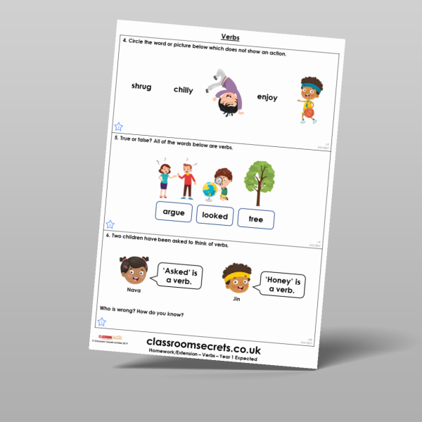 Year 1 Verbs Homework Resource | Classroom Secrets