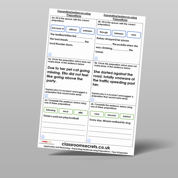 Year 4 Expanding Sentences Using Prepositions Application And Reasoning ...