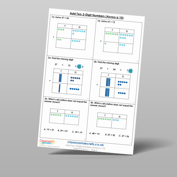Year 2 Add Two 2 Digit Numbers Across A 10 Varied Fluency 2 Resource Classroom Secrets