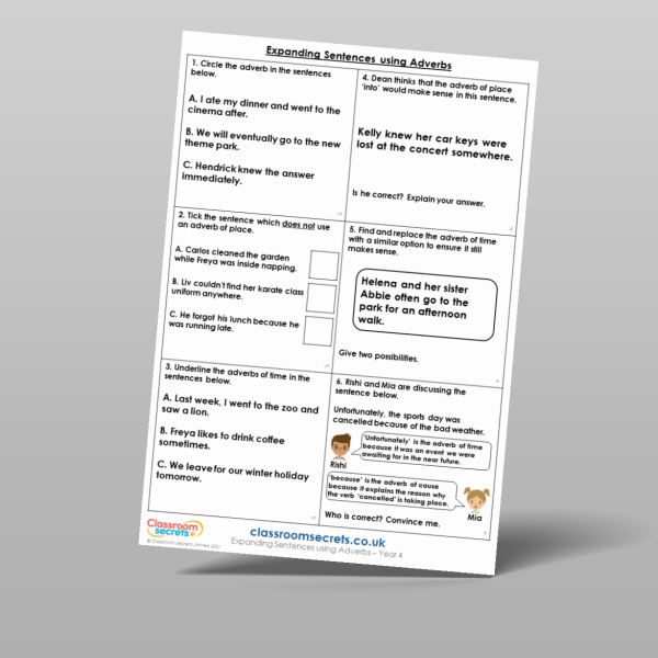 Year 4 Expanding Sentences Using Adverbs Mixed Activity Resource ...