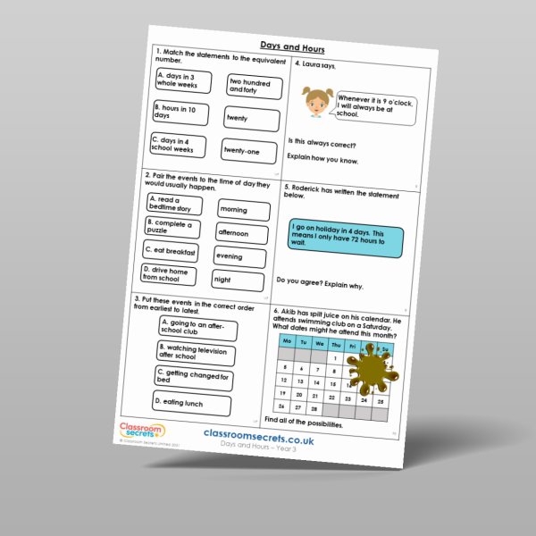 Year 3 Days And Hours Mixed Activity Resource | Classroom Secrets