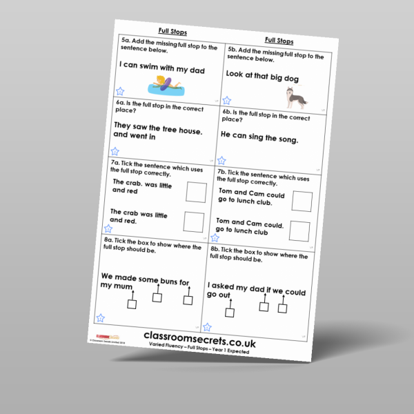 Year 1 Full Stops Varied Fluency Resource | Classroom Secrets
