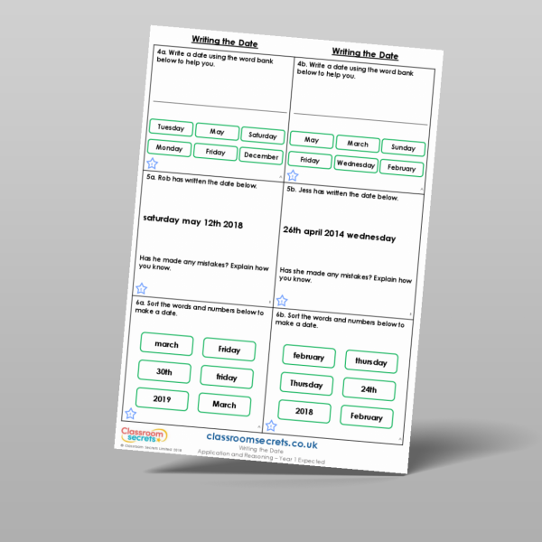 Year 1 Writing The Date Application And Reasoning Resource | Classroom ...