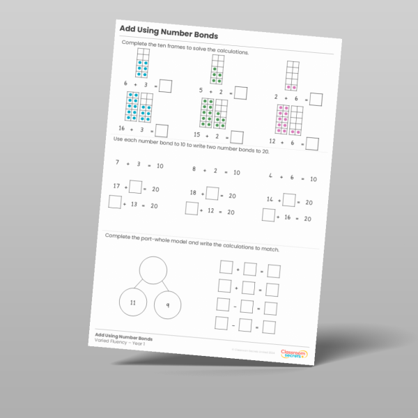 Year 1 Add Using Number Bonds Varied Fluency Resource | Classroom Secrets