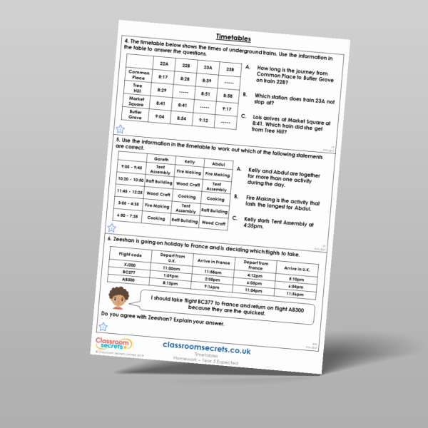 Year 5 Timetables Homework Resource | Classroom Secrets