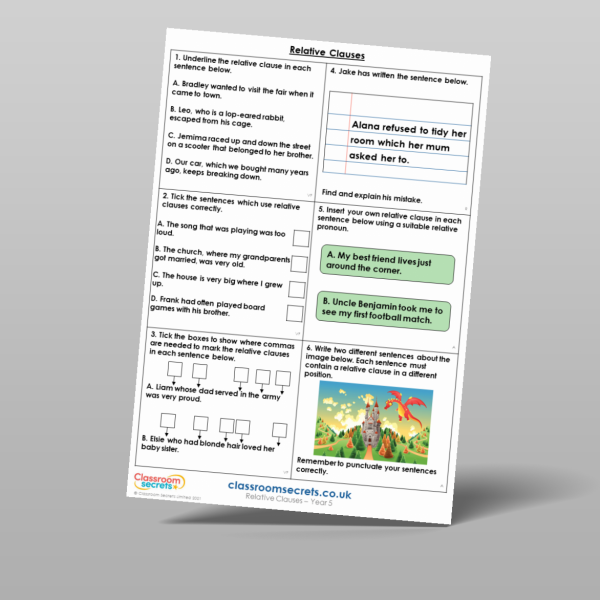 Year 5 Using Relative Clauses Mixed Activity Resource | Classroom Secrets