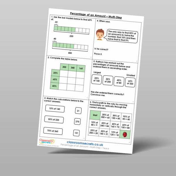 Year 6 Percentage Of An Amount Multi Step Mixed Activity Resource ...