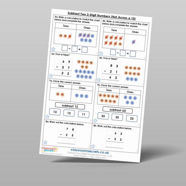 Year 2 Subtract Two 2 Digit Numbers Not Across A 10 Varied Fluency ...