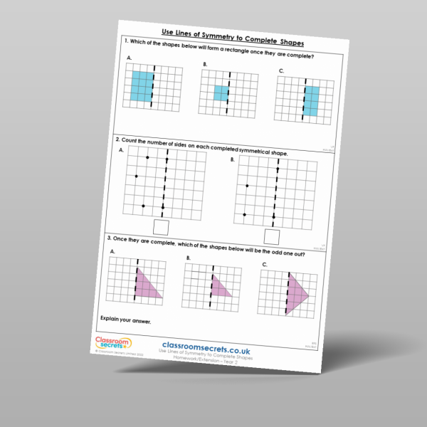 Year 2 Use Lines Of Symmetry To Complete Shapes Homework Resource ...