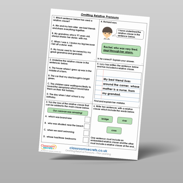 Year 5 Omitting Relative Pronouns Prior Learning Resource | Classroom ...
