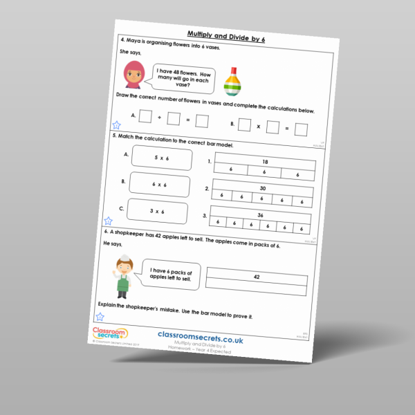 Year 4 Multiply And Divide By 6 Homework Resource | Classroom Secrets