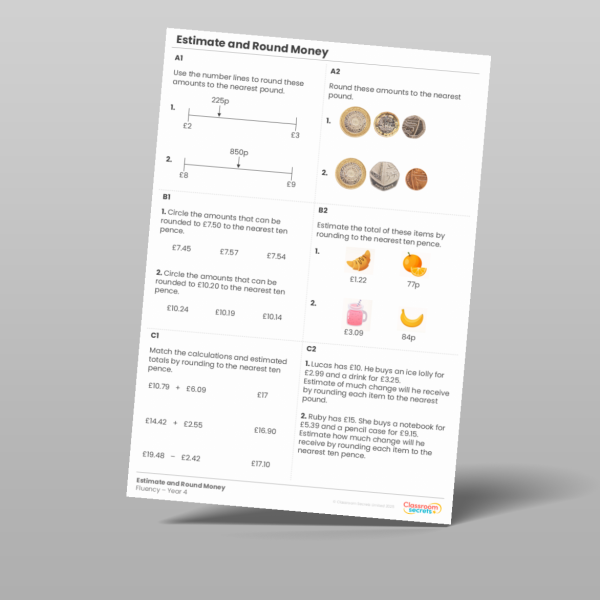 Year 4 Estimate And Round Money Fluency Matrix Resource | Classroom Secrets