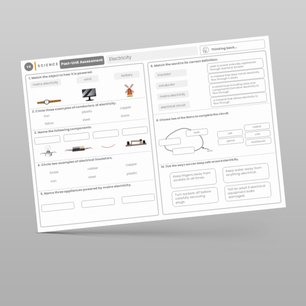 Year 4 Electricity Post Unit Assessment Resource | Classroom Secrets