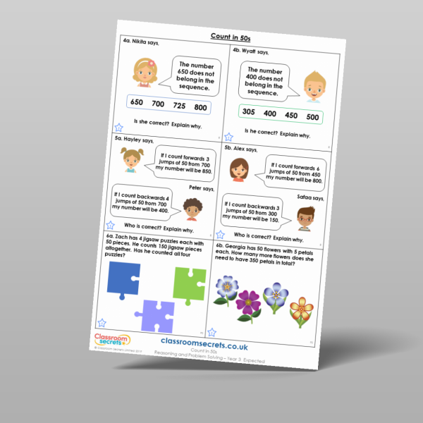 Year 3 Count In 50s Reasoning And Problem Solving Resource | Classroom ...