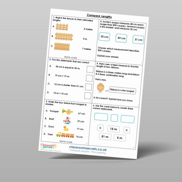 Year 3 Compare Lengths Prior Learning Resource | Classroom Secrets