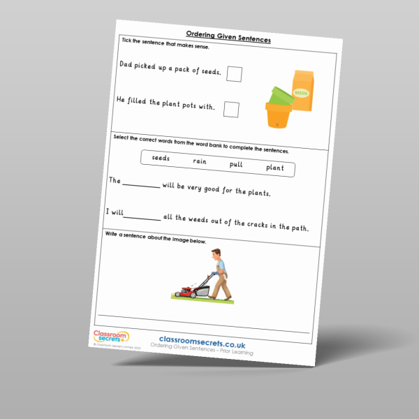 Year 1 Ordering Given Sentences Prior Learning Resource | Classroom Secrets