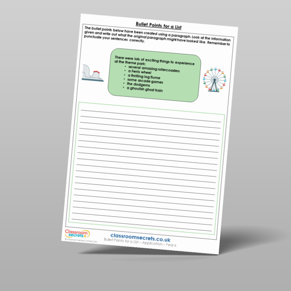 Year 6 Bullet Points For A List Application Resource | Classroom Secrets