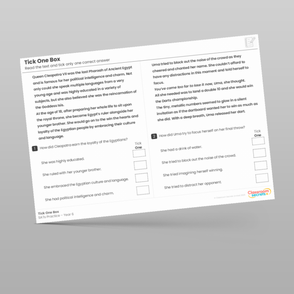 Year 6 Reading Sats Practice Set 4 Resource | Classroom Secrets