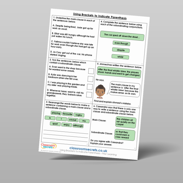 Year 5 Using Brackets To Indicate Parenthesis Prior Learning Resource ...