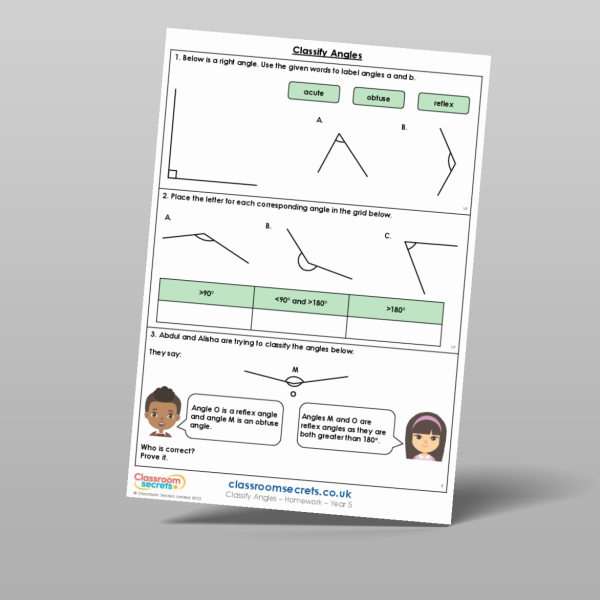 Year 5 Classify Angles Homework Resource | Classroom Secrets