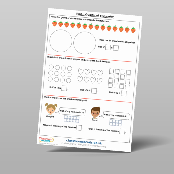 Year 1 Find A Quarter Of A Quantity Prior Learning Resource | Classroom ...
