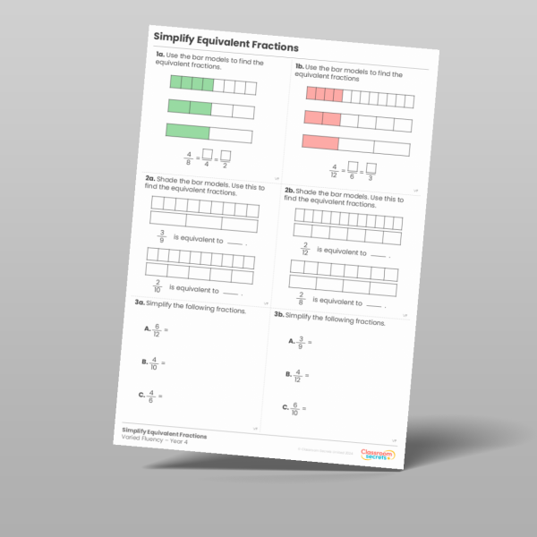 Simplify Equivalent Fractions Varied Fluency Resource | Classroom Secrets