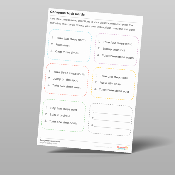 KS1 Compass Task Cards Geography Worksheet Resource | Classroom Secrets