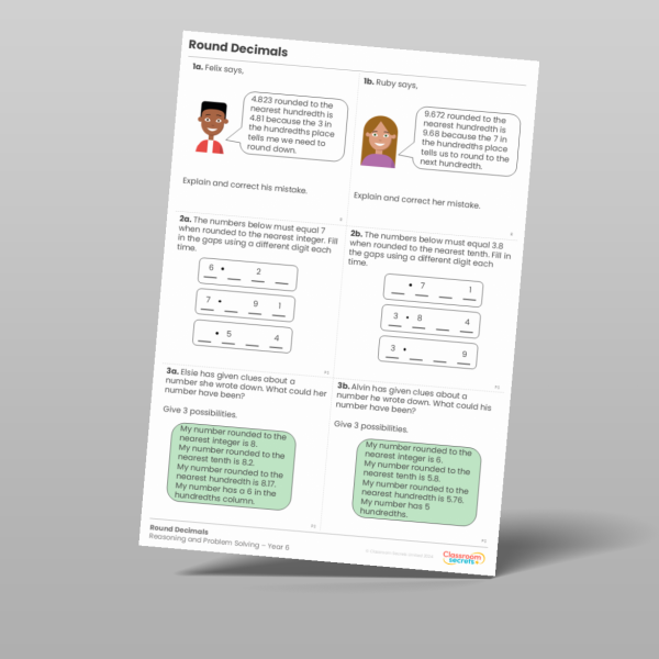 Year 6 Round Decimals Reasoning And Problem Solving 2 Resource ...