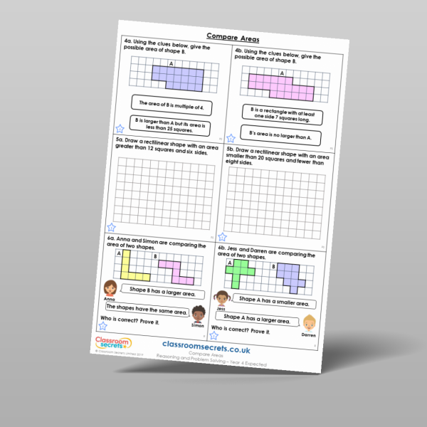 Year 4 Compare Areas Reasoning And Problem Solving Resource | Classroom ...