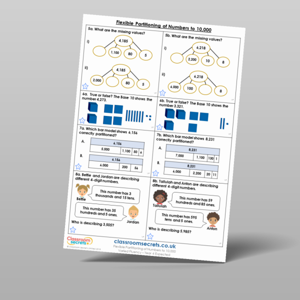 Year 4 Flexible Partitioning Of Numbers To 10 000 Varied Fluency ...