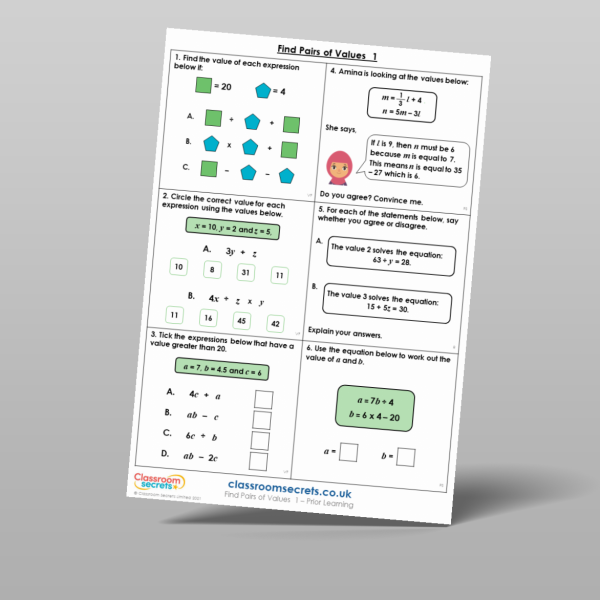 Year 6 Find Pairs Of Values 1 Prior Learning Resource | Classroom Secrets