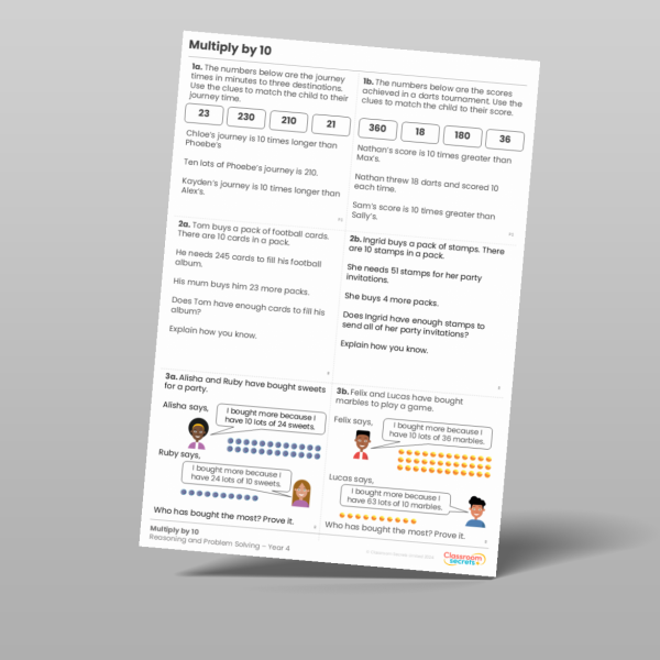 Year 4 Multiply By 10 Reasoning And Problem Solving 2 Resource ...