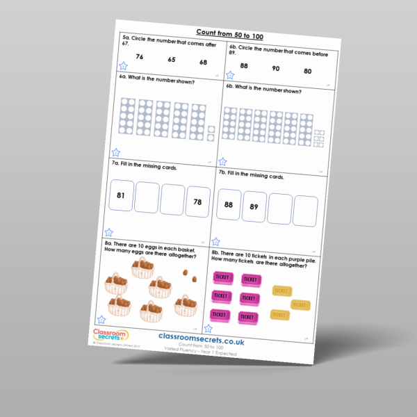 Year 1 Count From 50 To 100 Varied Fluency Resource | Classroom Secrets