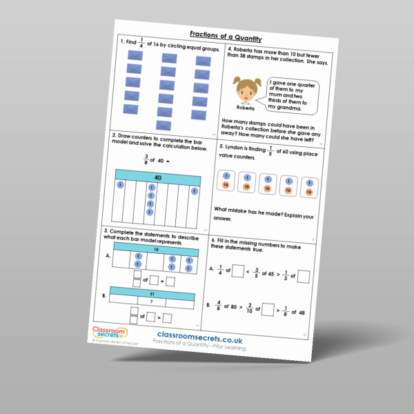 Year 4 Fractions Of A Quantity Prior Learning Resource | Classroom Secrets
