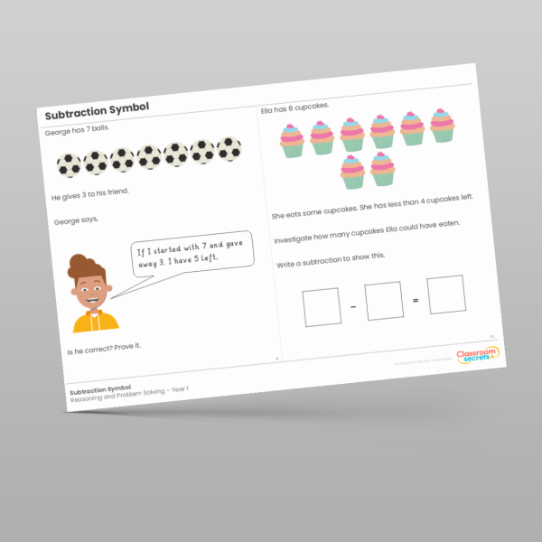 Year 1 Subtraction Symbol Reasoning And Problem Solving Resource ...