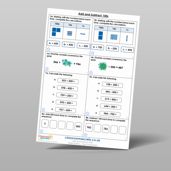Year 3 Add And Subtract 100s Varied Fluency Resource | Classroom Secrets