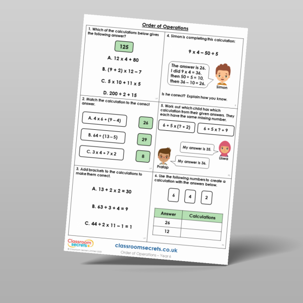 Year 6 Order Of Operations Mixed Activity Resource | Classroom Secrets