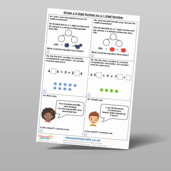 Year 4 Divide A 3 Digit Number By A 1 Digit Number Reasoning And ...