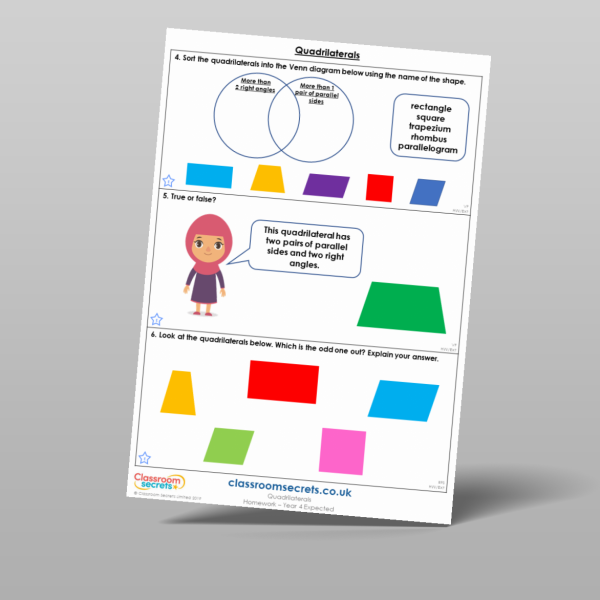 Year 4 Quadrilaterals Homework Resource | Classroom Secrets
