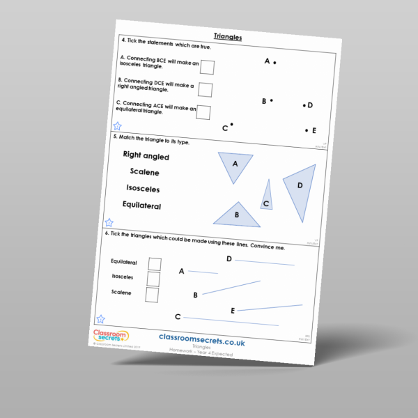 Year 4 Triangles Homework Resource | Classroom Secrets