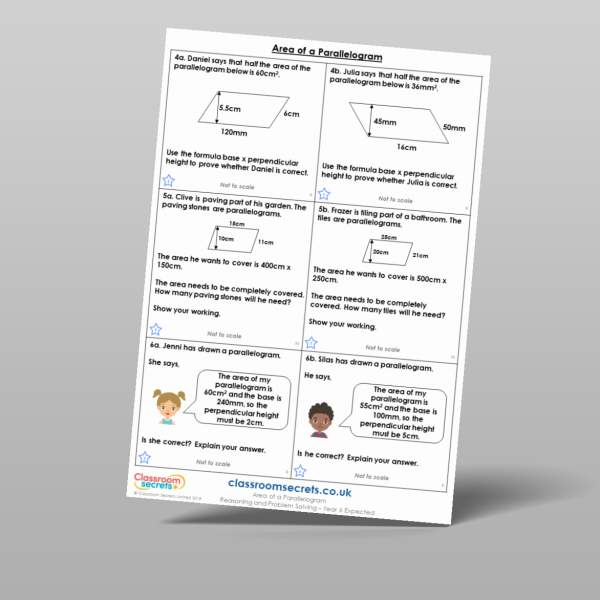Year 6 Area Of A Parallelogram Reasoning And Problem Solving Resource ...